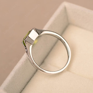 LUO 925 Sterling Silver Asscher Cut 6X6 MM Peridot Ring Anniversary Ring for Women US Size 10