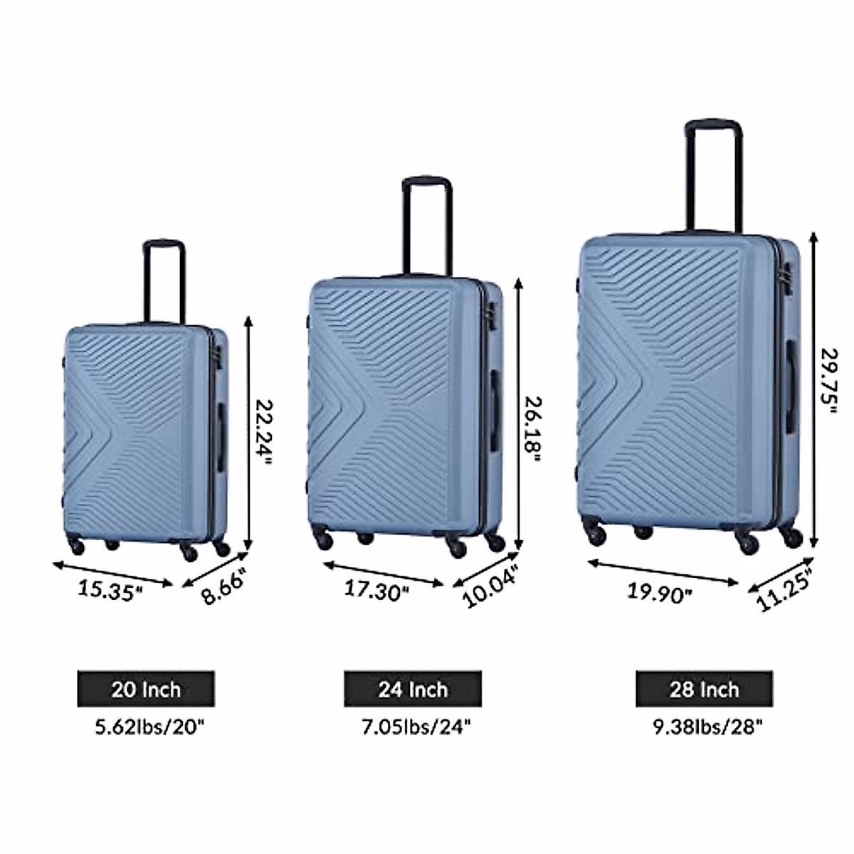 Tripcomp Luggage Sets Wear-Resistance Hardside Lightweight Suitcase Double Spinner Wheels, TSA Lock,Two Hooks, Scratch-resistant Carry-on,3 Piece Set(20inch 24inch 28inch) (Light Blue)