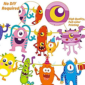 2pcs Little Monster Banner Decorations Monster Party Supplies Little Monster Theme Birthday Party Banner Monster Garland Decorations for Monster Themed Birthday Party Baby Shower Party Supplies