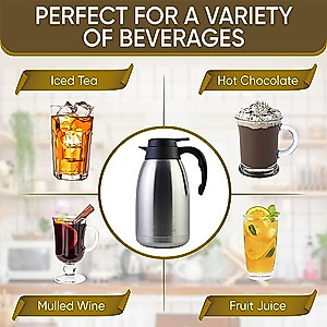 68Oz Thermal Coffee Carafe - Insulated Stainless Steel Double Walled Vacuum Flask - Coffee Carafes For Keeping Hot Coffee & Tea For 12 Hours - Cresimo Coffee Dispenser