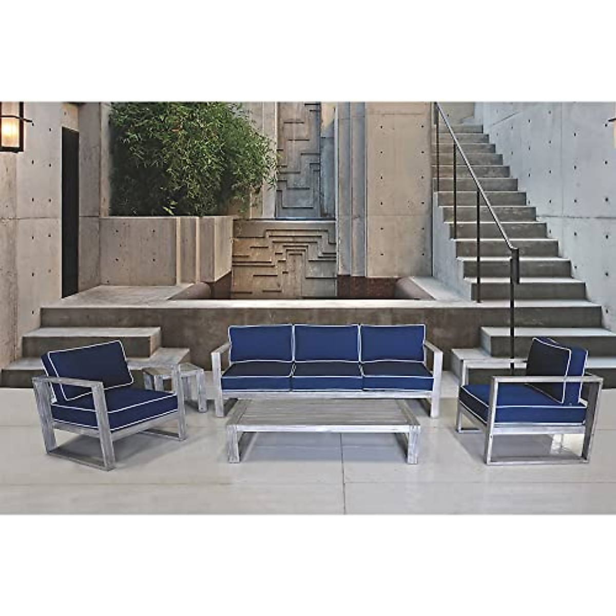 Grey Teak Outdoor Side Table Beach Mid-Century Modern Rectangular Water Resistant Weather