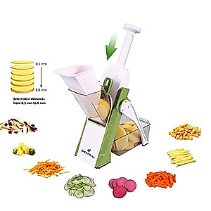 ONCE FOR ALL Safe Mandoline Slicer 5 in 1 Vegetable Cutter, Strips Julienne Dicer Adjustable Thickness 0.1-8 mm for Kitench Fast Meal Prep (Green)
