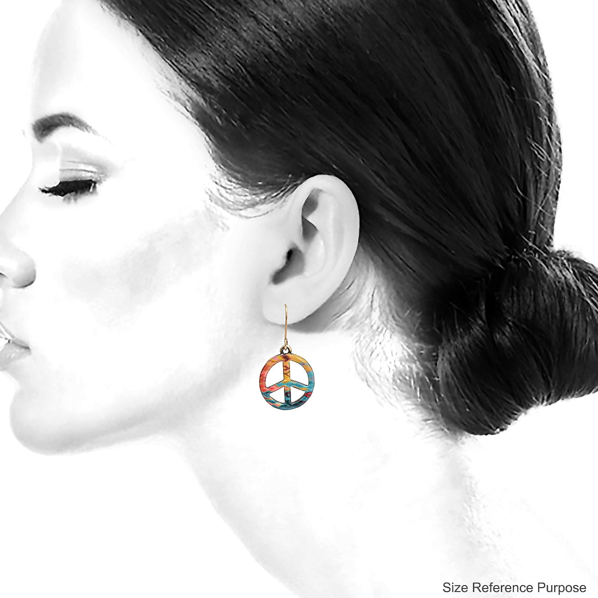 Spinningdaisy Folk Art Colorful Peace Sign earrings Yellow Green