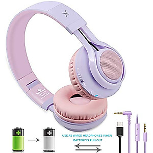 Riwbox WT-7S Bluetooth Headphones Light Up, Foldable Stero Wireless Headset with Microphone and Volume Control for PC/Cell Phones/TV/iPad (Purple)