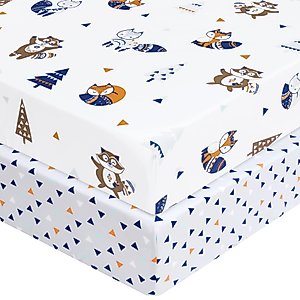 PHF Soft Mini Crib Sheet Set, 2 Pack Silky Comfy Pack N Play Sheets for Boys Girls, Universal Fit for Pack N Play, Playard and Mini Crib Mattresses, Woodland