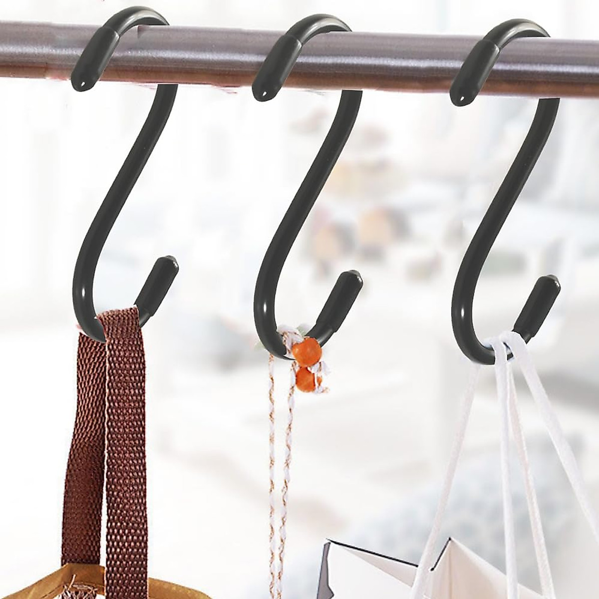 Cozihom 3 Inch Heavy Duty Vinyl Coated S Hooks, Rubber Coated S Hooks, Extra Thick Non Slip Metal S Hanger for Closet, Garden, Garage, Kitchen Hanging, Black, Pack of 12