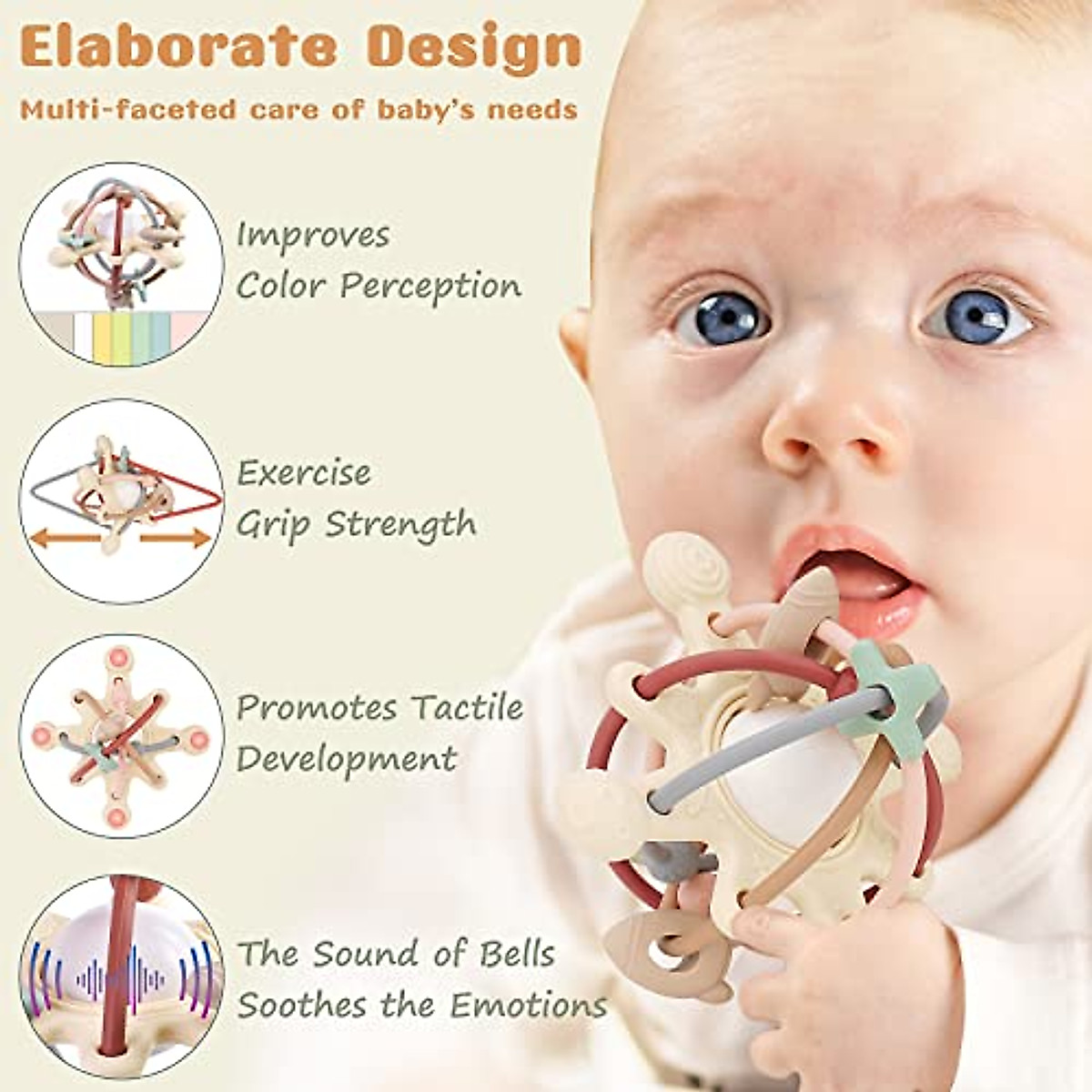 HHMY Teething Toys for Babies 3-6-12-36 Months,Soft Silicone Montessori Toys for Baby Toys 6 to 12 Months Baby Chew Toys Baby Rattle Teether Toddlers Sensory Toys Baby Girls Boys Gift