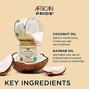African Pride Moisture Miracle Pre-Shampoo & Leave-In Cream - Helps Minimize Hair Breakage & Provides Intense Moisture for Natural Coils & Curls, Detangles & Conditions, 12 Oz & 15 Oz