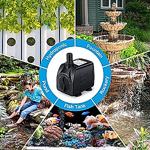 CWKJ Fountain Pump, 2 Packs 160GPH(10W 600L/H) Submersible Water Pump, Durable Outdoor Fountain Water Pump with 7.2ft（2.2m）Power Cord, 3 Nozzles for Aquarium, Pond, Fish Tank, Water Fountain Pump