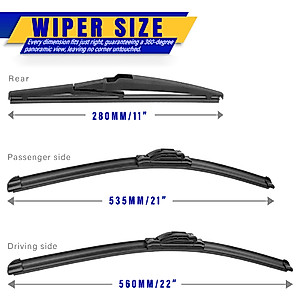 3 wipers Replacement for 2014-2021 Jeep Grand Cherokee, Windshield Wiper Blades Original Equipment Replacement - 22"/21"/11" (Set of 3) U/J HOOK