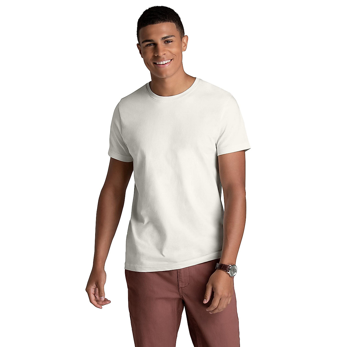 Fruit of the Loom Men's Recover Cotton T-Shirt Made with Sustainable, Low Impact Recycled Fiber, Ivory, Large