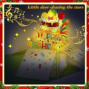DTESL birthday card 3D Pop Up with Light and Music, birthday cards for women, Handmade Birthday Greeting Cards in a Box, Press the power button to play: plays hit song 'Happy Birthday'