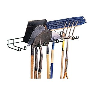 Heavy Duty Four Place Tool Hanger, Garage Wall Mount, Shovels, Rakes, Brooms, Lawn Equipment, and More