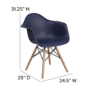 Flash Furniture Alonza Series Navy Plastic Chair with Wooden Legs