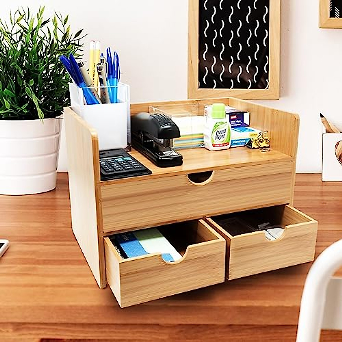 Sorbus Desk Organizer - 3-Tier Tabletop Bamboo Desk Organizers and Accessories – Mini Desktop & Countertop Organization and Storage with Drawers & Shelf for Office, Makeup Vanity, No Assembly Required