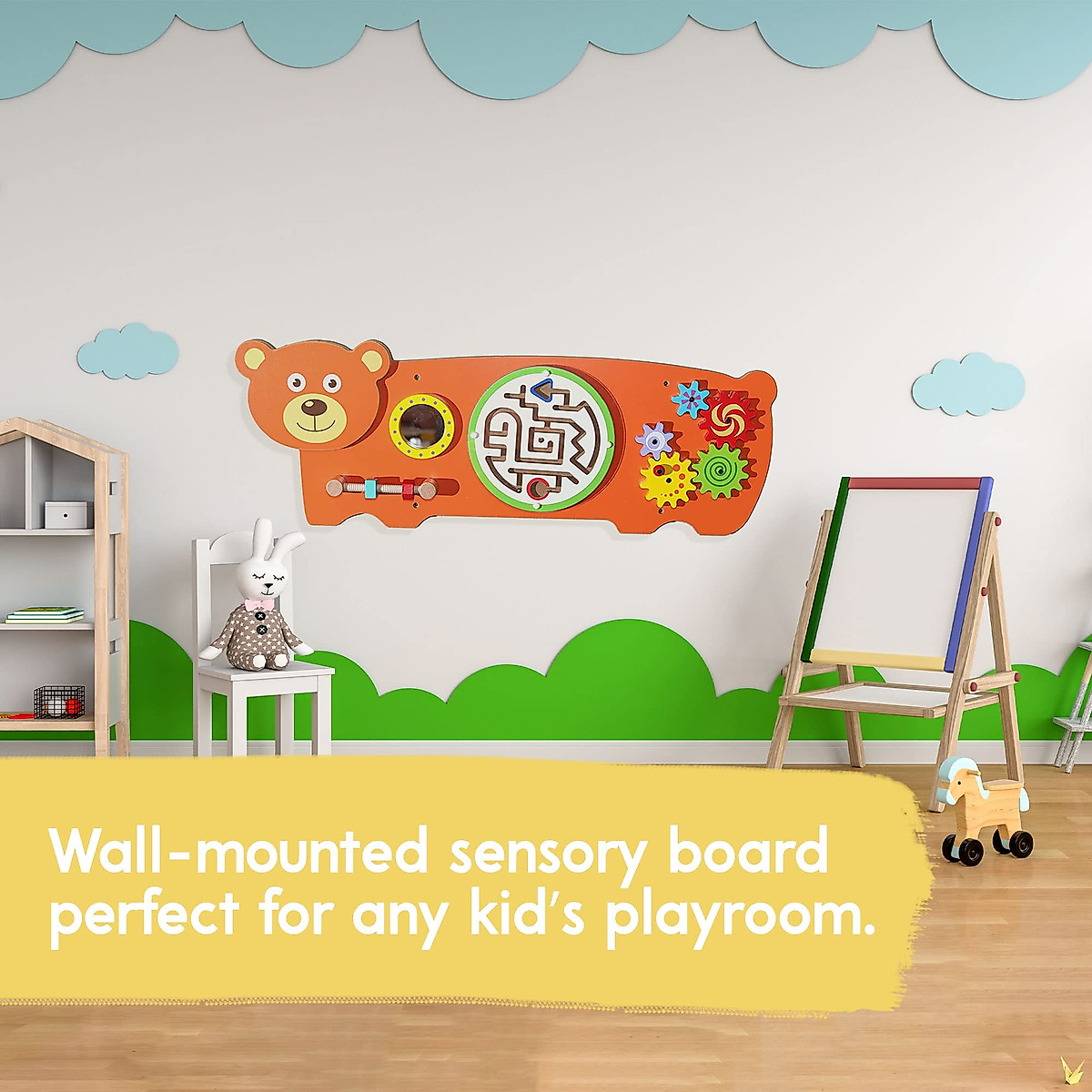 D DAKIN Learning Sensory Wall Toy for Toddlers - Bear Sensory Board Field with Fun Learning Activities - Wall Busy Board Learning Activity Wall Panel Toy for Kids Playroom & Children's Daycare