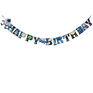 Kids Space Birthday Party banner Blue Astronaut Spaceship Theme Happy Birthday Banner Hanging Solar System Astronaut Space Theme Birthday Party Banner