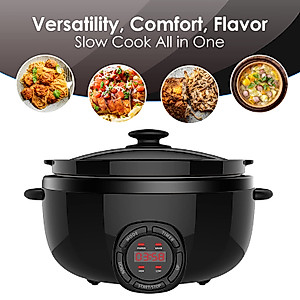 bathivy 7 Quart Slow Cooker, Electric Oval Programmable Slow Cooker with Nonstick Ceramic Pot, 3 Tempature Settings, Digital Countdown Timer, Keep Warm, Dishwasher Safe Glass Lid & Crock, Easy Carry Side Handles, Matte Black Powder Coating Housing