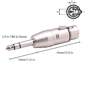 Smithok 4 Pack XLR Female to 1/4" TRS Adapter, Balanced Female XLR to Quarter Inch 6.35mm Male Adapters