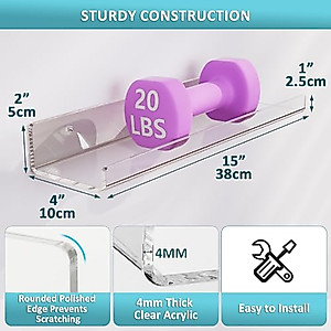 Albumgit 3 Pack Acrylic Wall Shelves, Self-Adhesive 15" Clear Floating Shelf Wall Mount, Invisible Kids Bookshelf, Display Storage Wall Ledge Shelves for Home Decoration and Organization