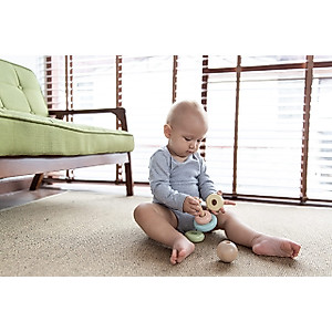 PlanToys Wooden Stacking Rings Baby Toy - Sustainably Made from Rubberwood Featuring Organic-Pigment Coloring and Water-Based Dyes with Collapsible Central Rod for Safety