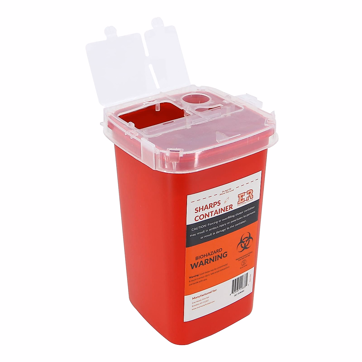 Ever Ready First Aid Sharps Container with Split Lid Design and Locking Mechanism for Sharp Waste Disposal, 1 Quart