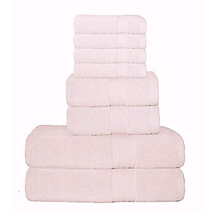 GLAMBURG Ultra Soft 8-Piece Towel Set - 100% Pure Ringspun Cotton, Contains 2 Oversized Bath Towels 27x54, 2 Hand Towels 16x28, 4 Wash Cloths 13x13 - Ideal for Everyday use, Hotel & Spa - Pink