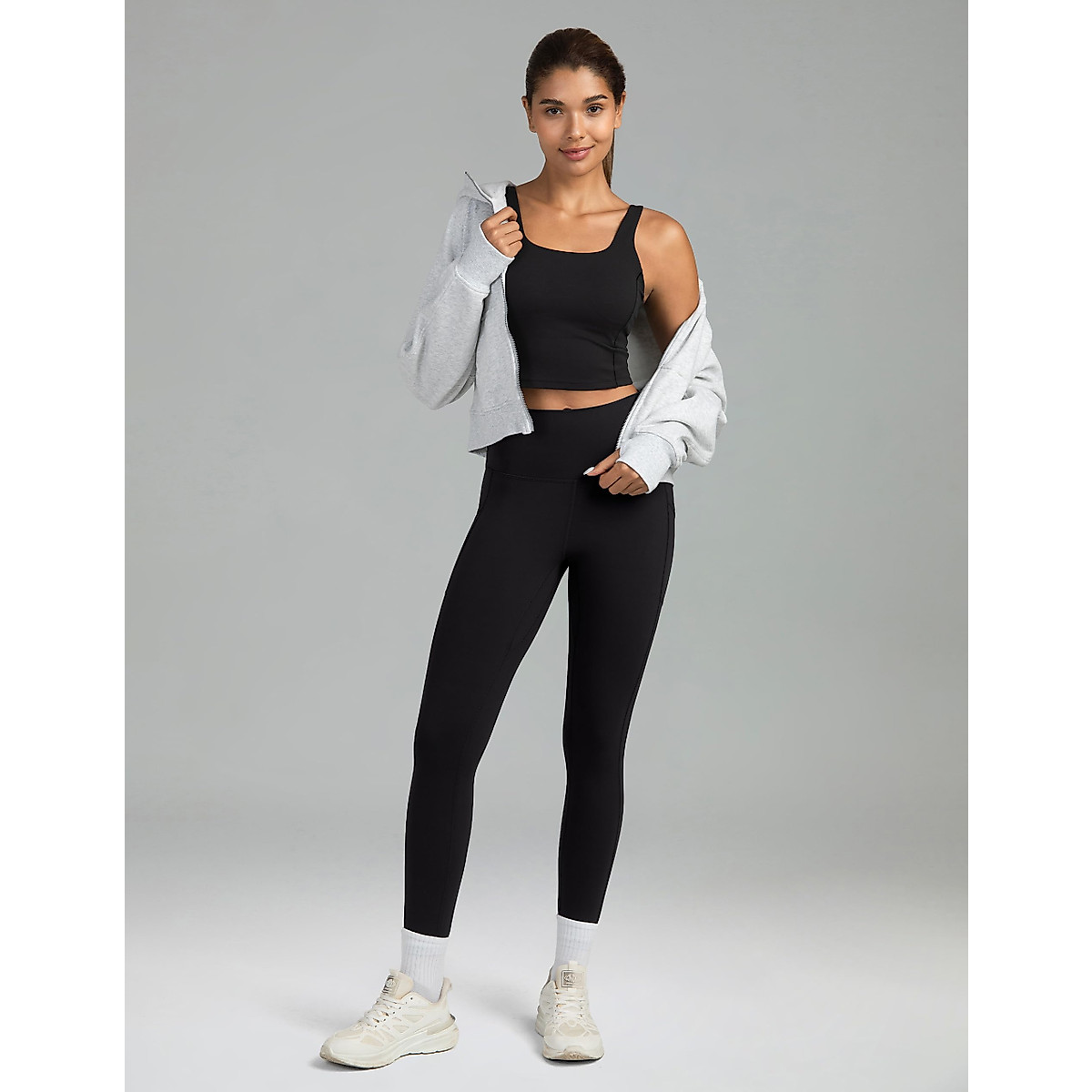 Colorfulkoala Women's High Waisted Tummy Control Workout Leggings 7/8 Length Yoga Pants with Pockets (L, Black)