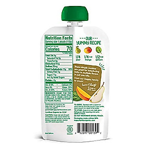 Happy Baby Organics Stage 2 Baby Food, Spinach Mango and Pear, 4 Ounce (Pack of 16)