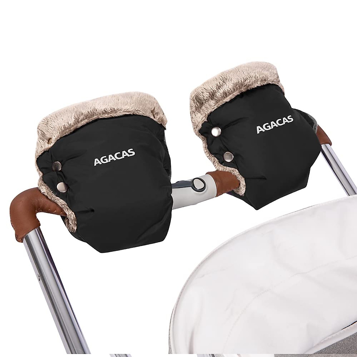 AGACAS Stroller Warmmuffs, Hand Warmers - Water Repellent, Warm Hand Gloves for Pushchair, Pram, Stroller & Car Seat Bar, Keep Hands Warm and Cozy in Freeze Cold Weather - Black