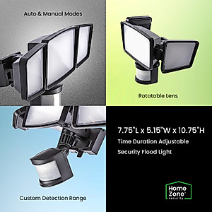 Home Zone Security Solar Flood Lights - Outdoor Motion Sensor LED Flood Light 3500K Warm Color Temperature with No Wiring Required, Black