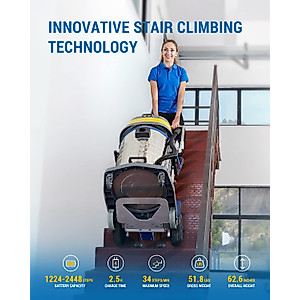 XSTO ZW7170EC Electric Stair Climbing & Foldable Aluminum Hand Truck with Retractable 4th Wheel Attachment and Pneumatic Wheels - 375LBS Capacity Stair Climbing Hand Truck Dolly for Furniture Moving