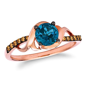 LE VIAN 1/10 Carat Diamond and London Blue Topaz Filigree Bypass Ring for Women in 14k Rose Gold (Fancy Brown/G-H, VS2-SI1, cttw) Anniversary Promise Ring Size 6.75