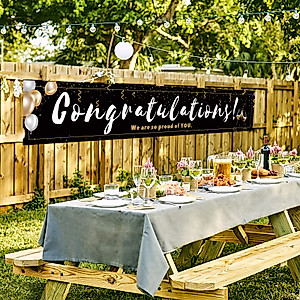 ANATANOWOR Large Congratulations Decoration Banner, Black Graduation Congrats Banner Sign, Birthday Engagement Wedding Retirement Party Decorations Supplies(9.8x1.6ft)