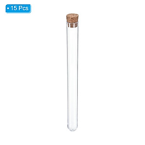 PATIKIL 13ml Plastic Test Tubes with Cork Stoppers, 15Pcs 150x15mm Tubes for Scientific Party Decoration Candy Bead Storage Bath Salt Lab Use, Clear