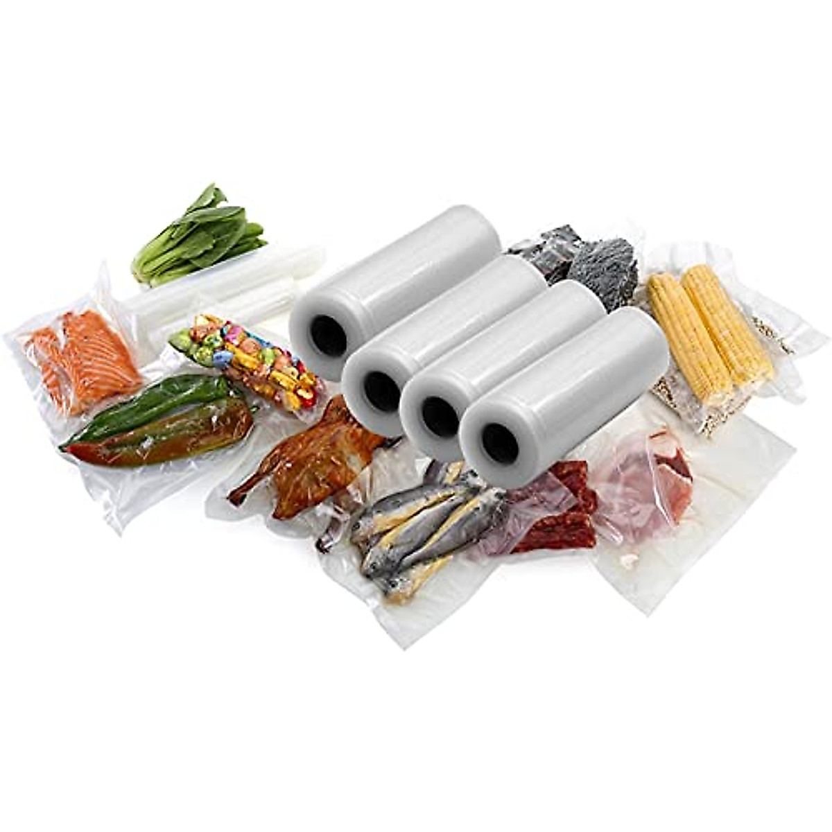 KUHINJA Vacuum Sealer Rolls, 4 Rolls (6"+8"+10"+11")*16.5' Commercial Grade Bag Rolls, Food Vac Bags for Storage, Meal Prep or Sous Vide, BPA Free