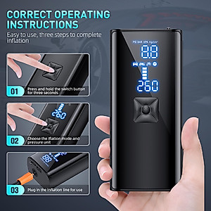 Tire Inflator Portable Air Compressor, 150PSI Portable Air Pump for Car Tires with 25000mAh Battery, 2X Faster Inflation Air Compressor with Digital Pressure Gauge for Car, Bike, Motorcycle, Ball