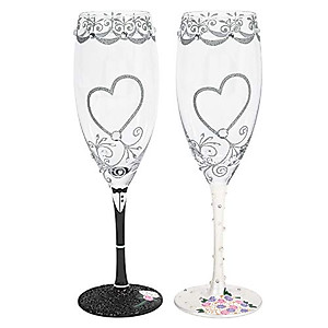 Enesco Designs by Lolita Mrs. Wedding Toasting Hand-Painted Artisan Champagne Flute Set, 2 Count (Pack of 1), Multicolor