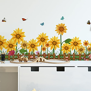 Tropical Plants Sunflower Vine Wall Corner Stickers, AUHOKY Removable Green Fresh Leaves Flower Wallpaper Decals, Garden DIY Art Mural for Nursery Bedroom Kitchen Offices Home Decorations (B)