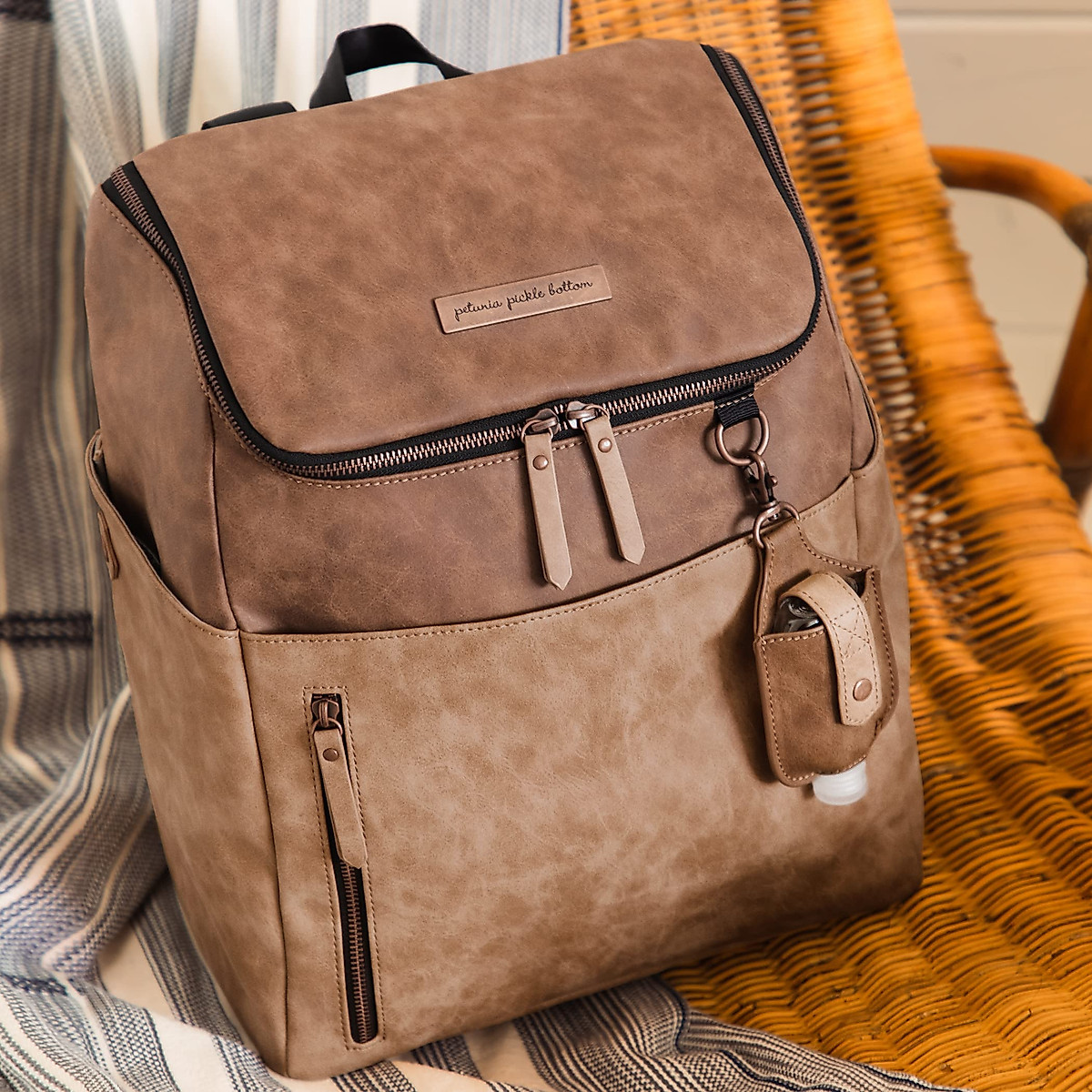 Petunia Pickle Bottom Tempo Backpack, Designed for Busy Families, Attaches to Stroller or Suitcase, Spacious Main Compartment, Brioche