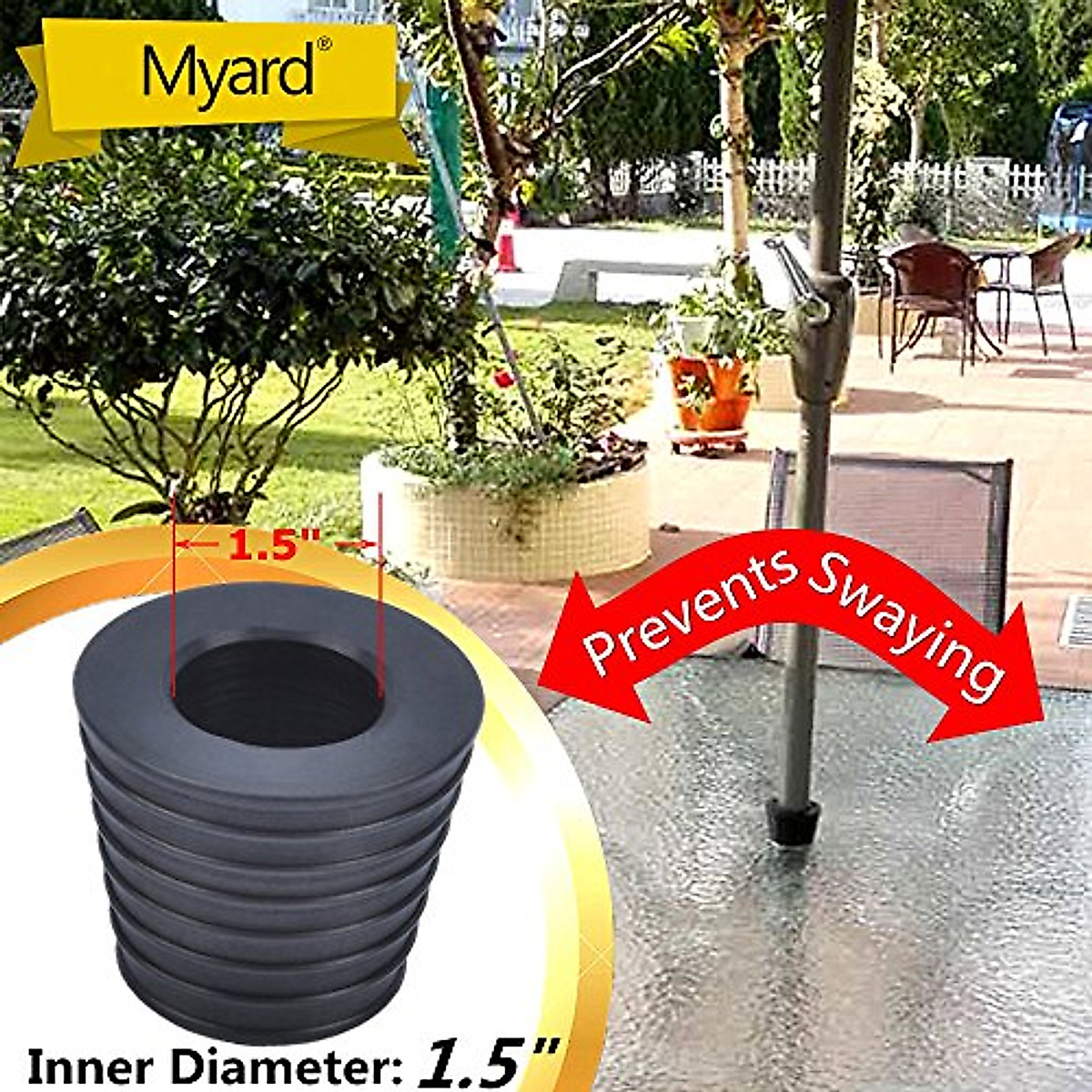 Myard Umbrella Cone Wedge Shim for Patio Table Hole Opening or Base 1.8 to 2.4 Inch, Umbrella Pole Diameter 1-1/2" (38mm, Black)