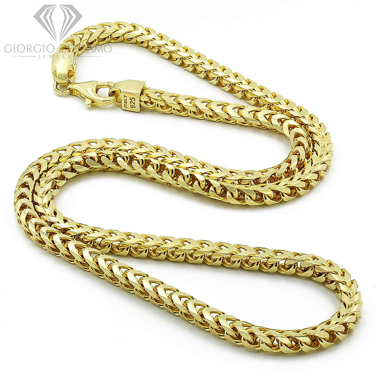Giorgio Bergamo 925 Italian Sterling Silver 5mm Solid Franco Chain, Yellow Gold Plated Square Box Link Necklace, (30)