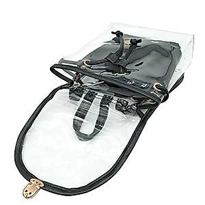 Jesdo Women's 2 in 1 Clear Fashion Backpack Transparent Travel Beach Shoulder Handbag Purse ( Black )