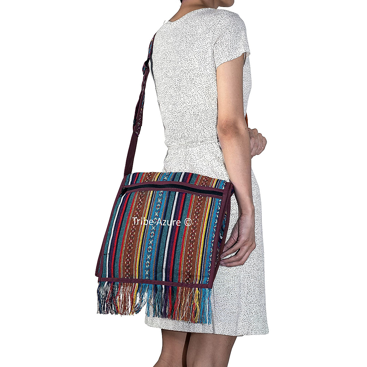 Tribe Azure Woven Adjustable Strap Shoulder Bag Hobo Messenger Women Fashion Handbag Unique Roomy Tassel (Woven Blue)