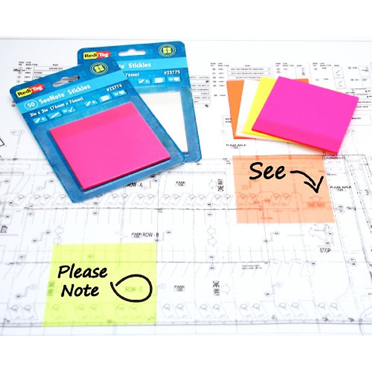 Redi-Tag SeeNote Stickies Transparent Sticky Notes, 50-Pack, 3 x 3 Inches, Clear (23775)