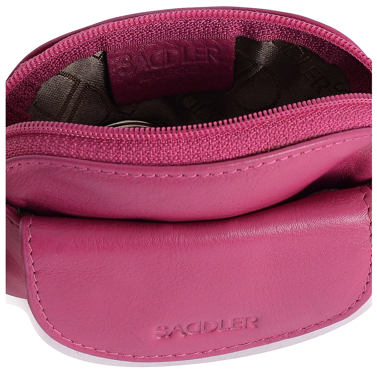 SADDLER Womens Luxurious Leather Zip Top Coin Purse | Designer Ladies Change Pouch with Key Ring |Gift Boxed - Black - Magenta