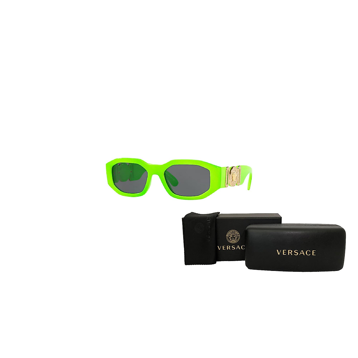 Versace VE4361 531987 53MM Green Fluo/Dark Grey Rectangular Sunglasses For Men For women + BUNDLE with Designer iWear Eyewear Kit
