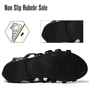 katliu Womens Gladiator Sandals Strap Sandal Two Ankle Buckle Open Toe Summer Flat Zipper Gladiator Sandal Black 6
