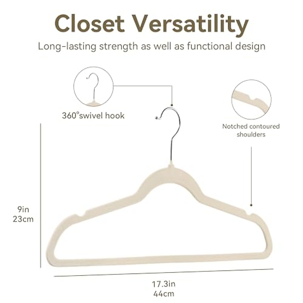 Softflame Premium Velvet Hangers 30 Pack, Non-Slip Suit Clothes Hangers, 360 Degree Swivel Hooks and Slim Profile to Maximize Closet Space Beige/Silver