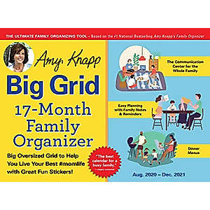 Amy Knapp's Big Grid Family Organizer Wall Calendar: 17-Month Giant Fridge Calendar for Mom with 225+ Stickers (Hanging Family Plan Calendar, Aug 2020 - Dec 2021)
